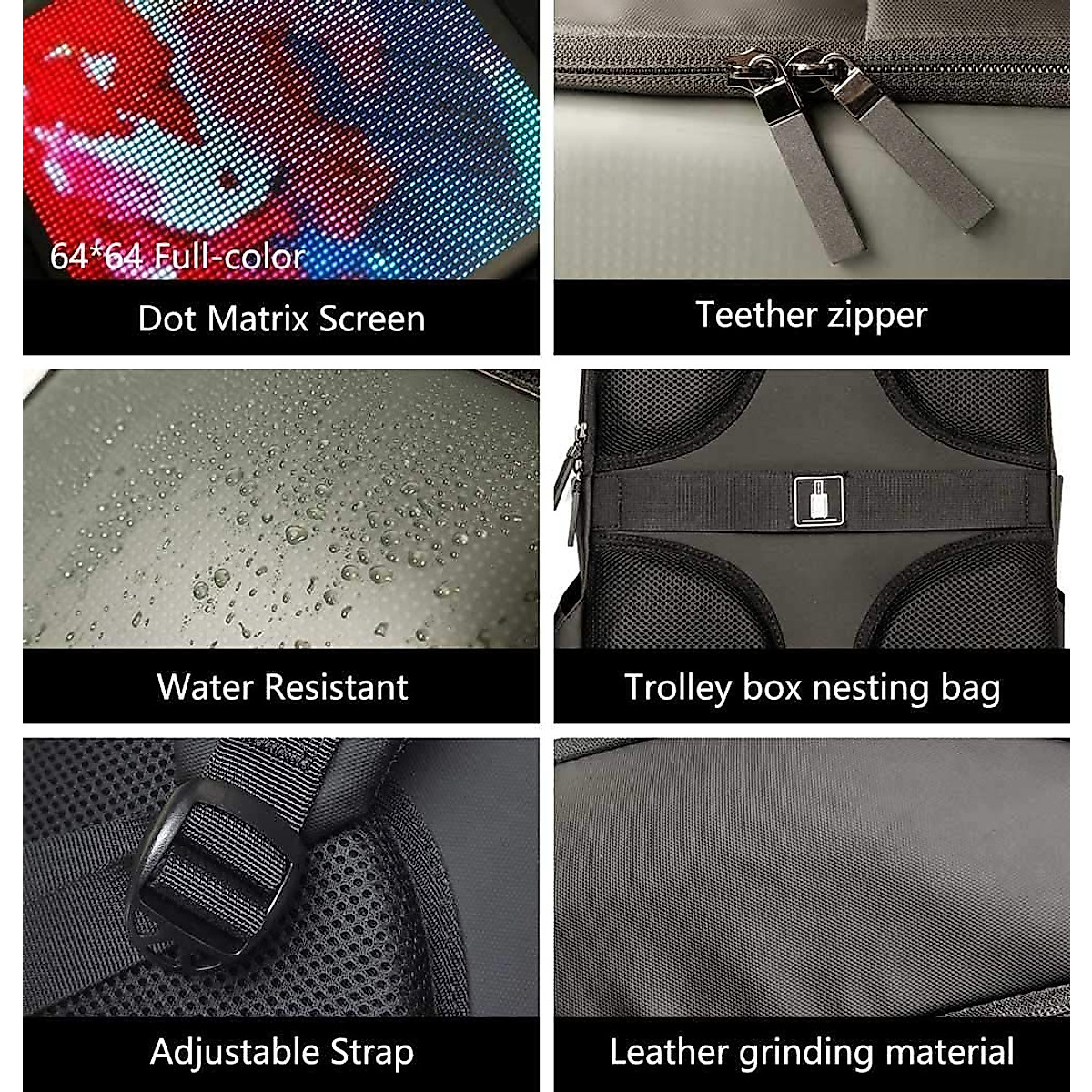 Welaso Smart Bluetooth LED Backpack with Colorful LED Sign Panel and Programmable, DIY Laptop Daypack Bag,Black (Large 25L,without Rain Cover)