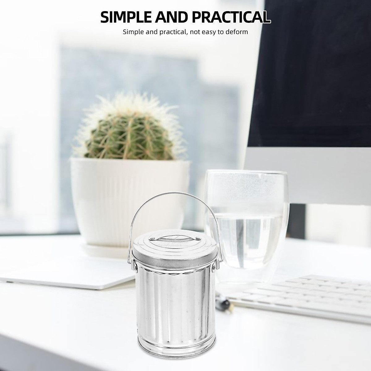 BESTOYARD Mini Desktop Trash Can with Lid Metal Rubbish Bin Tiny Garbage Can Mini Tabletop Flowerpot Pen Holder for Home Office Countertop