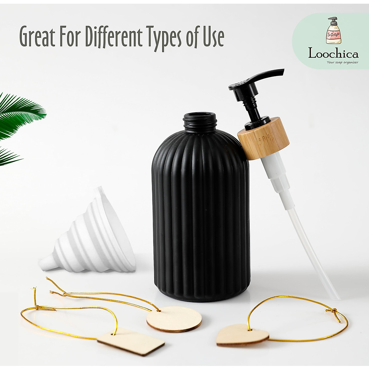 LOOCHICA Do It Yourself 2 Pack Black Glass Soap Dispenser Set with Bamboo Tray, Matte Black Soap Dispenser Suitable for Kitchen Sink, Bathroom, Rustic Kitchen Décor