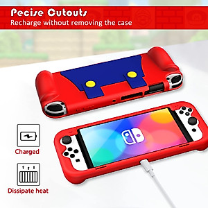KENOBEE Silicone Case Compatible with Nintendo Switch OLED Model 2021, Soft Lightweight Ergonomic Grip Protective Cover with Shock-Absorption and Anti-Scratch Design for Switch OLED, Red