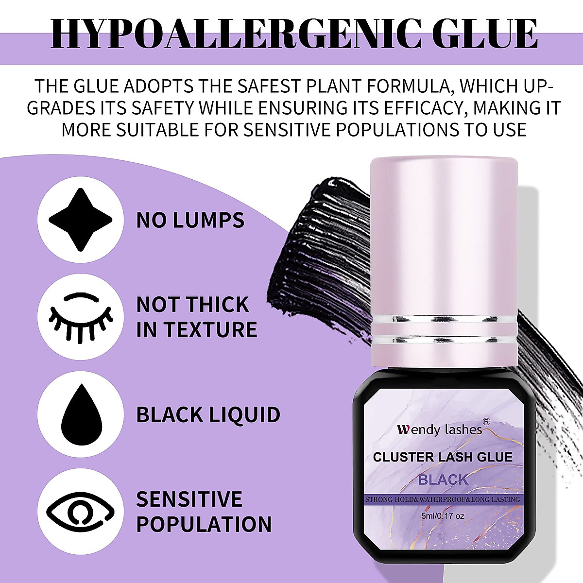 Cluster Lash Glue Black Sensitive Waterproof Long Lasting DIY Lash Glue and 2 Style DIY Lash Clusters C/D Curl Soft and Wispy Cluster Lashes