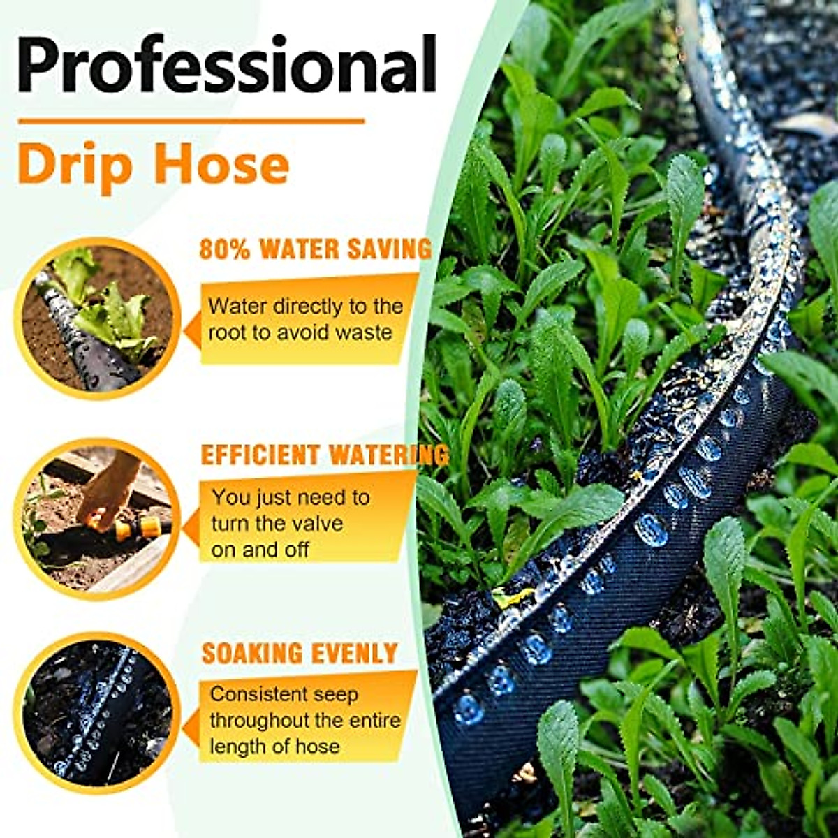 LAVEVE Soaker Hoses for Garden 15 FT, Heavy Duty Drip Irrigation Hose Save 80% Water, Leakproof Double Layer Sprinkler Hose 15 Foot Black Water Hose for Watering System Garden Beds Vegetable