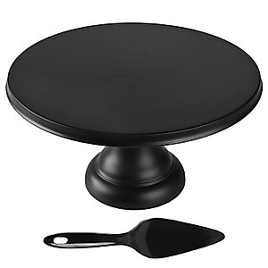 ECOWAY Round Cake Stand 9.84 Inch with Spatula, Black Cupcake Stand Bamboo Fiber, Dessert Display Plates for Snacks, Cookies, Candy Dish1