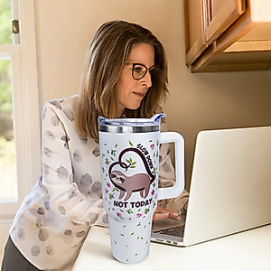 PERRIFIC Sloth Mug 30 oz Tumbler with Handle and Straw Lid Leak Proof - Sloth Coffee Travel Mug with Handle Insulated for Hot and Cold Drink Ice - Birthday Sloth Gifts for Women Stainless Steel Cup