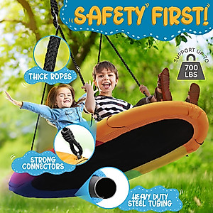 SereneLife 67" Giant Platform Tree Swing with Hang Kit, Outdoor Swing Set for Kids and Adults with 700 lbs Weight Capacity, Cushion Padded Metal Frame, Heavy-Duty Swing Ropes, Rainbow
