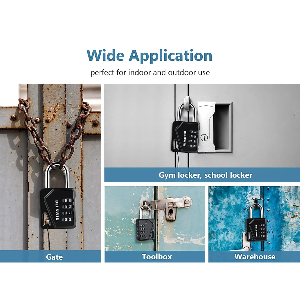 DELSWIN Combination Lock, 4 Digit Locker Lock Small Combo Lock with Name Tags for Gym School, Number Code Padlock for Outdoor Shed Fence (2Pcs)