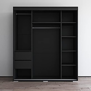 Aria 3 Door 71" Wardrobe (Black with All Mirror)