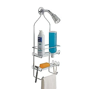 iDesign Milo Metal Wire Hanging Shower Caddy, Baskets and Towel Bar for Shampoo, Conditioner, and Soap with Hooks for Razors, Towels, and More, 9" x 4.5" x 21.25", Set of 2 - Chrome