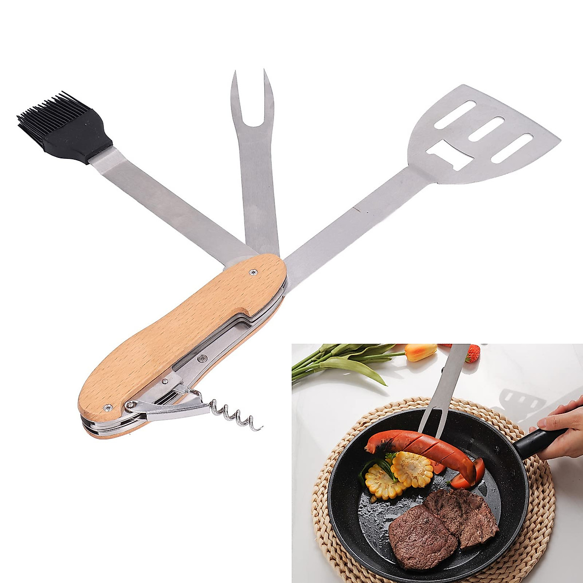 BBQ Tool Set 5 in 1 Combo Grill Set with Brushes for Travel Camping BBQ