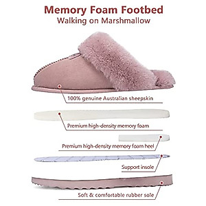 FUZZYFOAMS Genuine Australian Sheepskin Women Slippers Memory Foam Shearling Slipper Water Resistant Warm and Fluffy Indoor Outdoor House Shoes U822YMBT901.SY-Dusty Pink-40