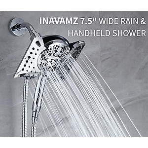 INAVAMZ 2-IN-1 Shower Heads with Handheld Spray Combo: 7.5 Inch Rainfall Shower Head & 10 Settings Hand Held Shower Head, Detachable Shower Head with Hose Lifetime Shower Head Warranty