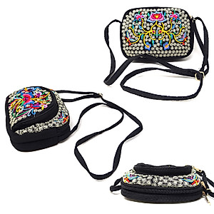 Honbay Yunnan Ethnic Style Handmade Embroidered Crossbody Bag Mini Canvas Shoulder Bag for Women and Girls