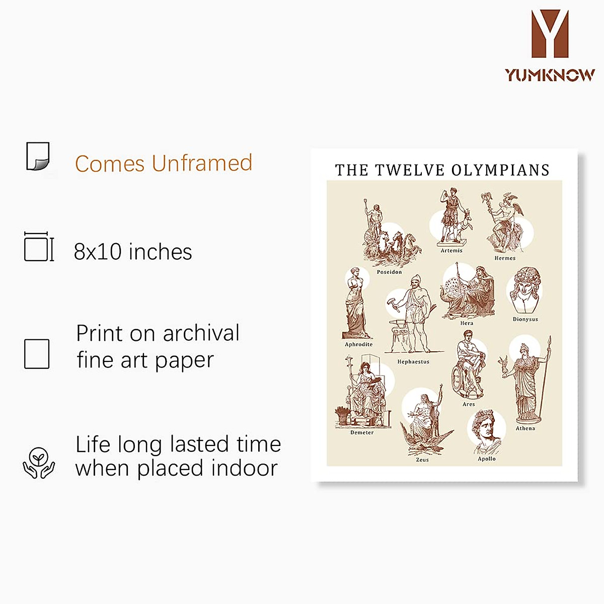 Greek Mythology Decor - Greek Olympus Poster Print - Greece Themed Party Decorations - Midevil Mythical Pictures Wall Decor - Twelve Olympian God Godess War Wisdom Wall Art, Apollo Zeus Poseidon Ares