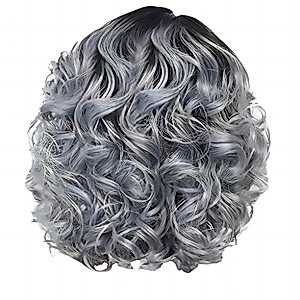 BXzhiri Short Curly Hair Wigs Grey Human Hair Lace Wigs European and American Women's Styling Cool Wig