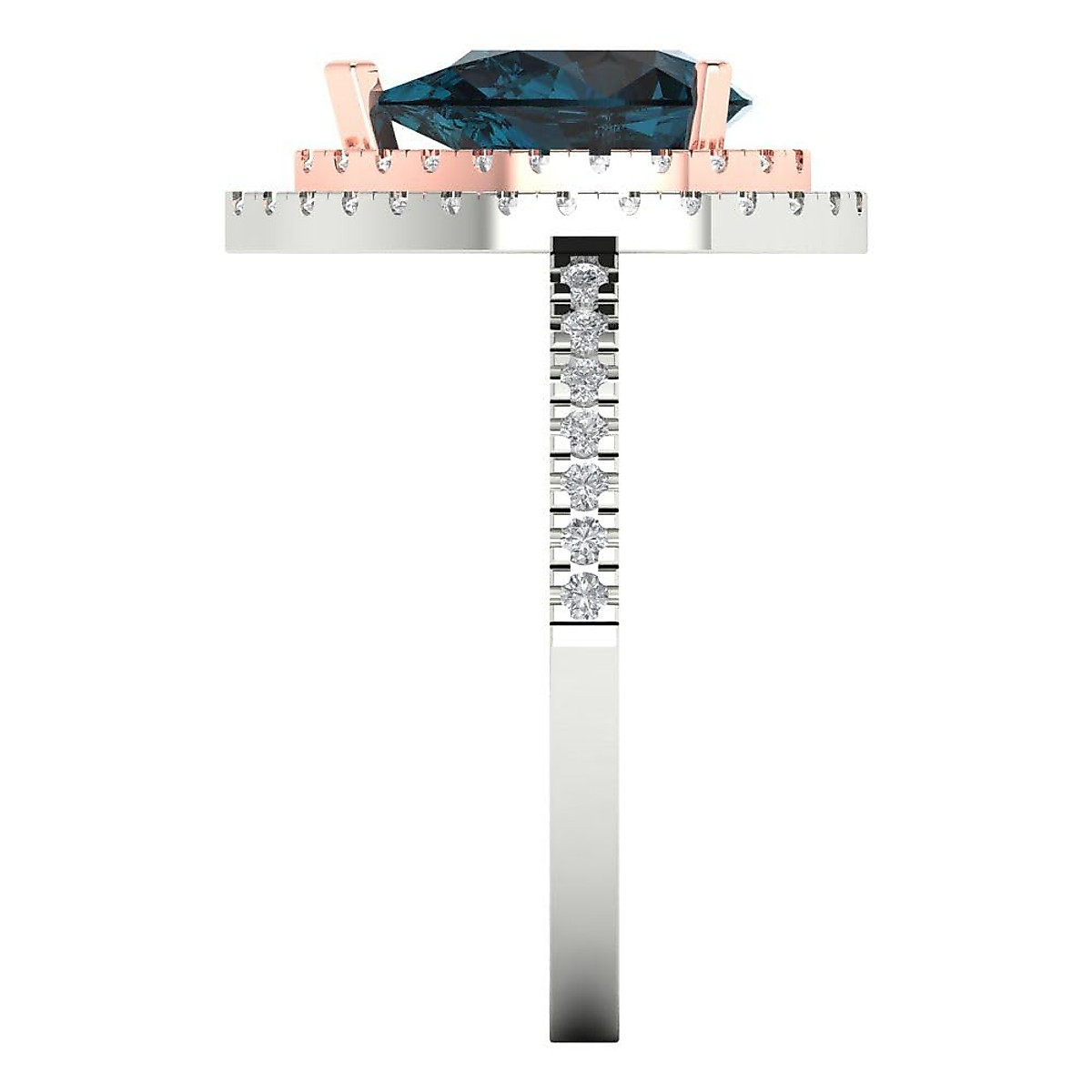 Clara Pucci 2.63ct Pear Cut Double Halo Solitaire with Accent Natural London Blue Topaz gemstone designer Modern Ring 14k 2 tone Gold