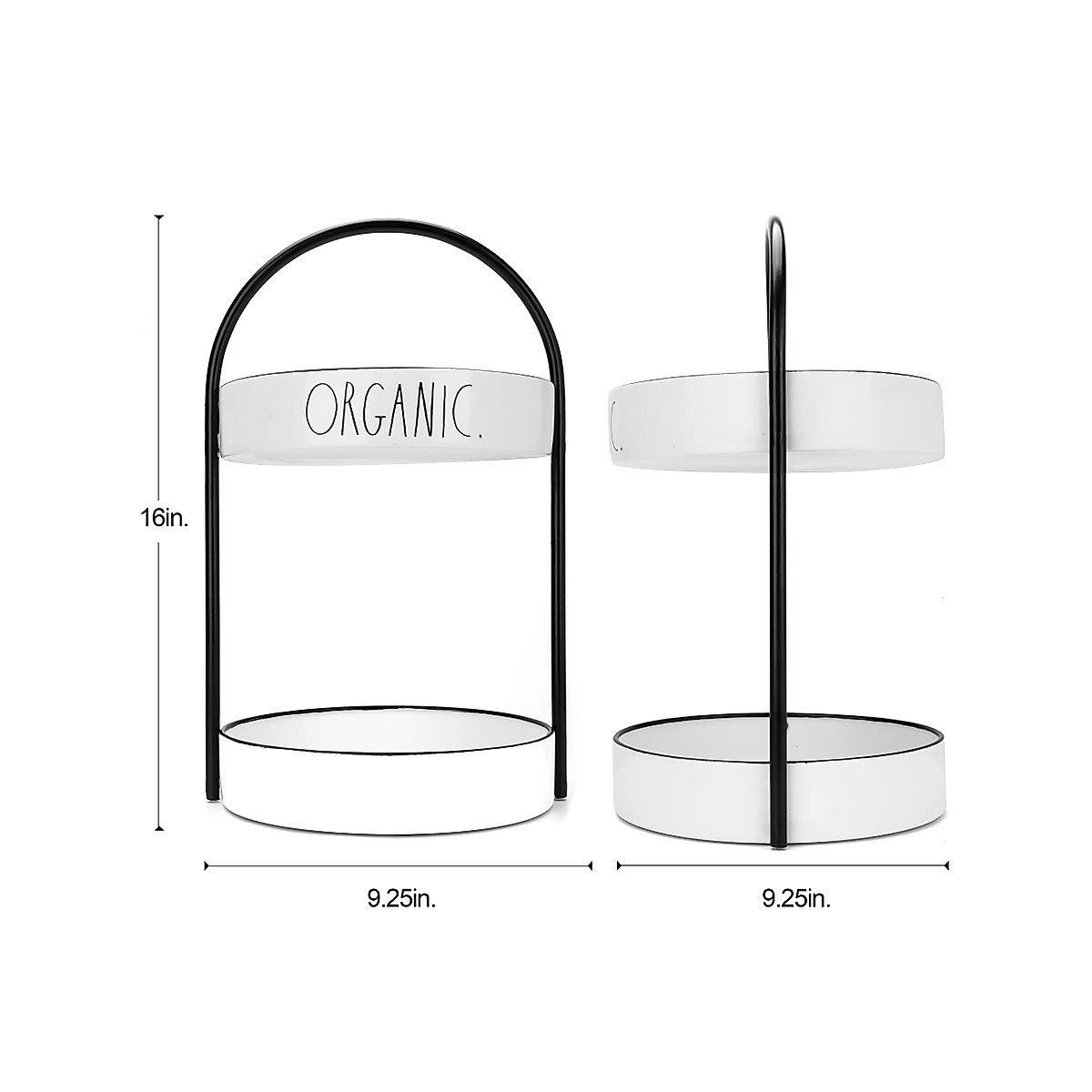 Rae Dunn Two Tiered Tray - 2 Tier Tray Decor for Serving and Presentation - Decorative and Functional Round Metal Farmhouse Tiered Tray - White Tray Decor - Rustic Two Tier Stand Display Station