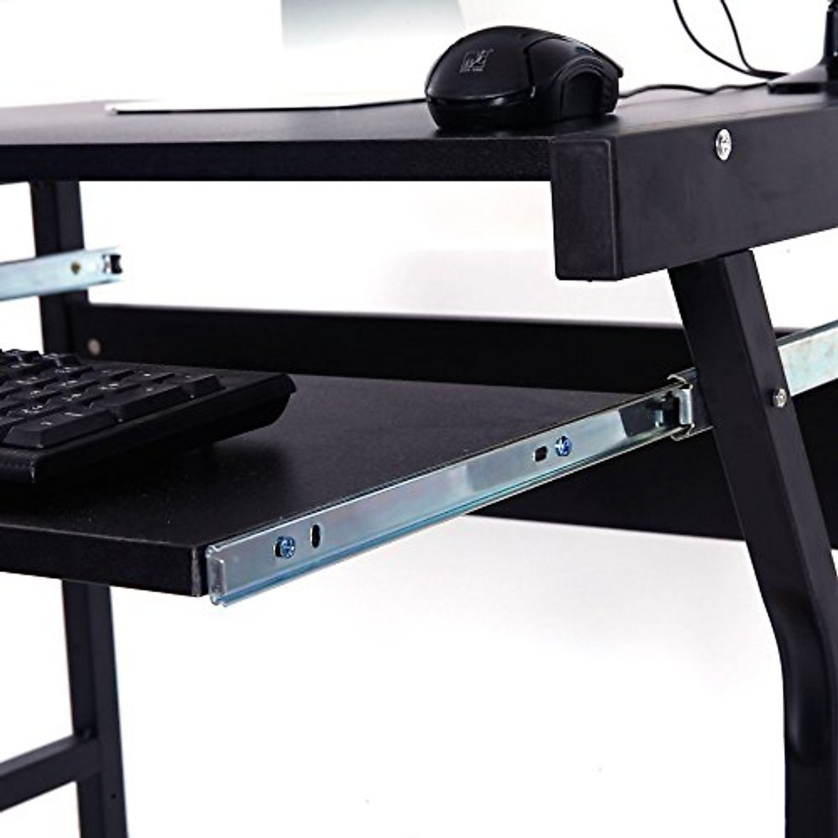 Knocbel Home Office Mobile Computer Desk Writing Table Workstation with Keyboard Drawer & Storage Shelf (Black)