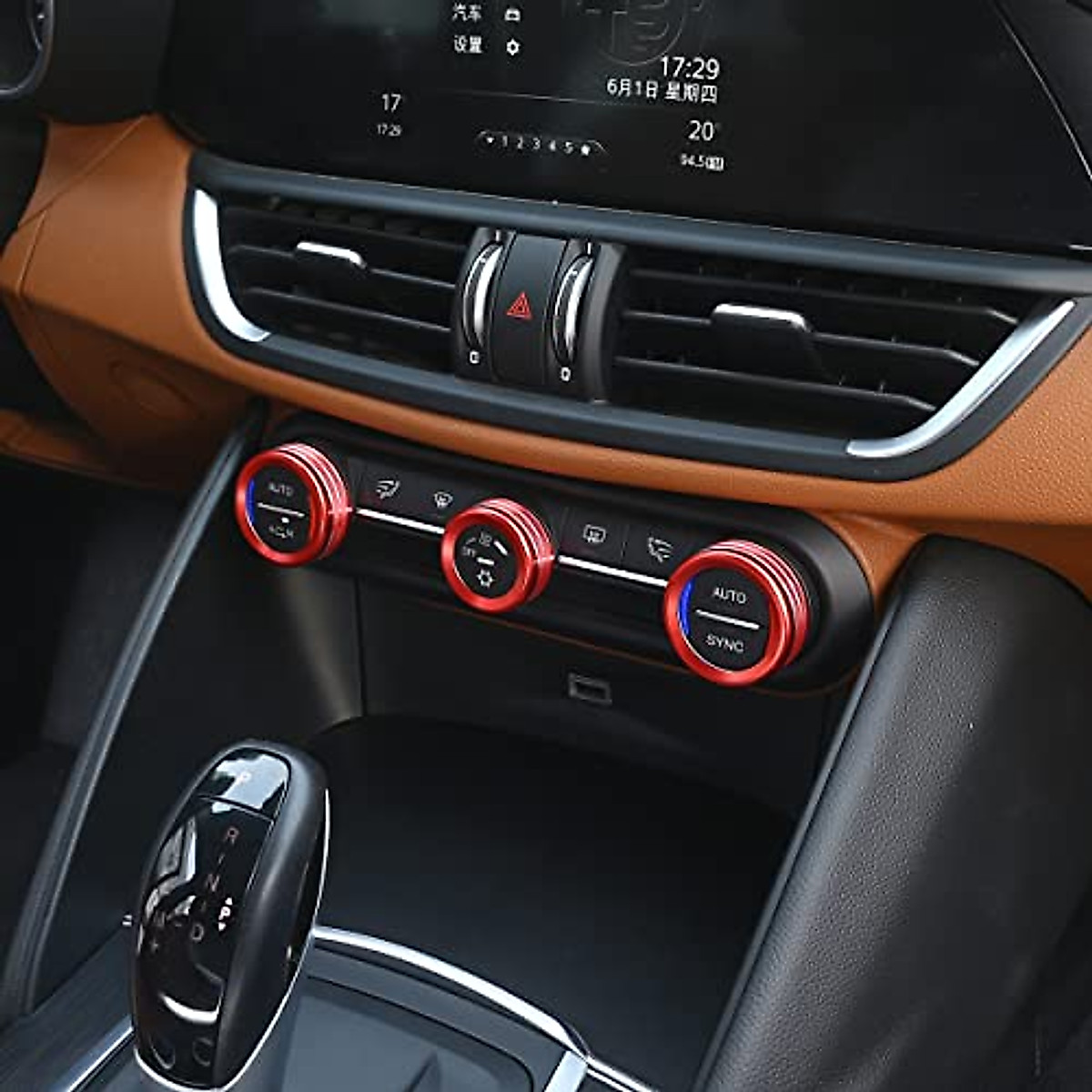 Car AC Knob Trim Air Conditioner Audio Cover Rotary Decoration Ring Sticker Decal fit for Alfa Romeo Giulia Stelvio 2017 to 2019 Car Accessories (Red)