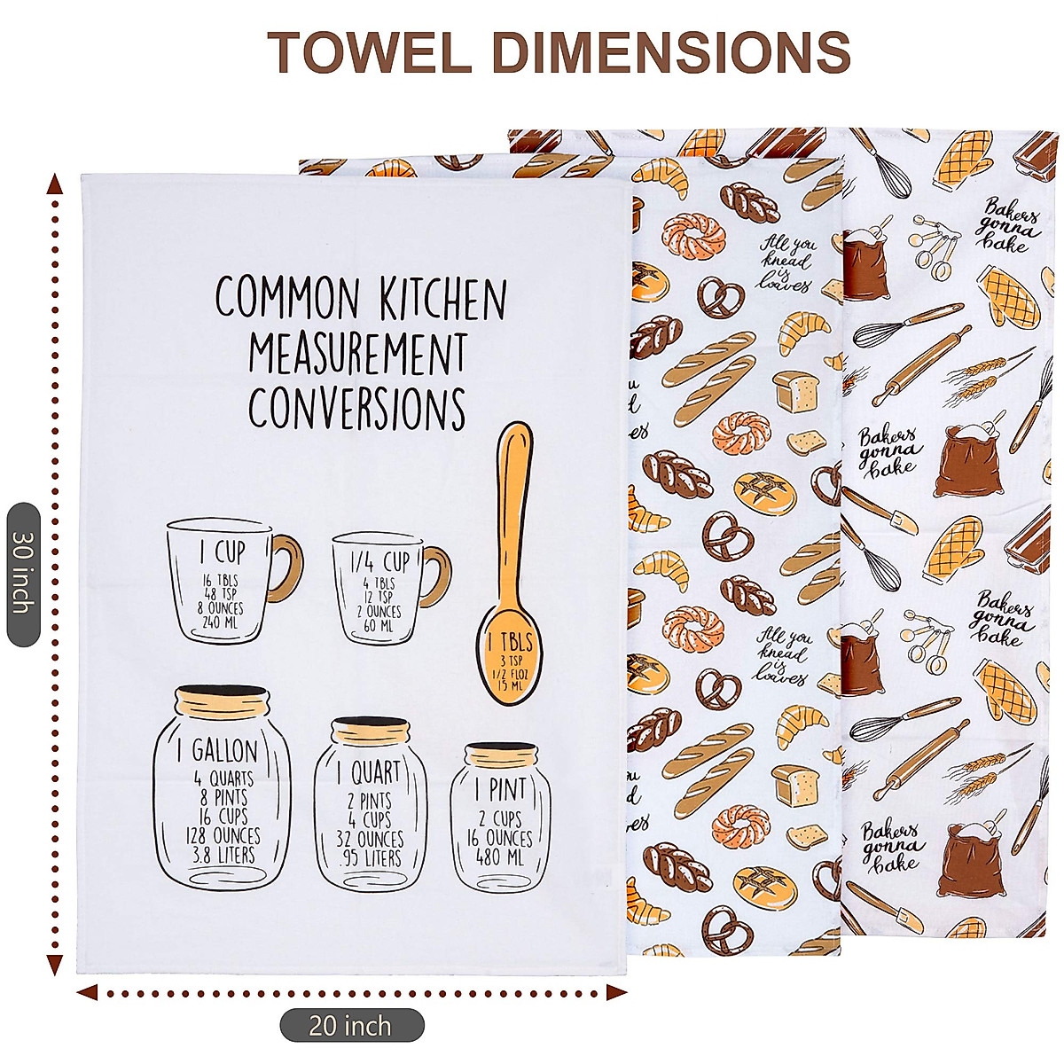 Flour Sack Tea Towels for Kitchen & Pantry, Oversized 20x30 inch with Conversion, Bread & Baking Tools, Cute Dish Towels, 100 Percent Cotton Kitchen Towel Set, Ideal Housewarming Gift New Home