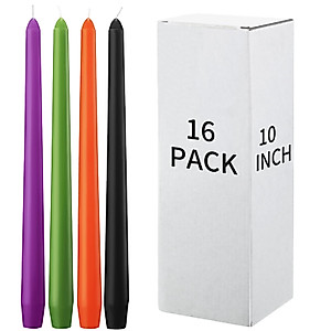 MTLEE 16 Pcs 10 Inch Long Tapered Candle Stick Bulk Smokeless and Unscented Candle Burning Candle Paraffin Wax with Cotton Wick Dinner Candle for Halloween Wedding Party Church(Spooky Color,16)
