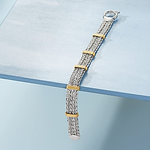 Ross-Simons Two-Tone Sterling Silver Wheat-Link Bracelet. 7 inches