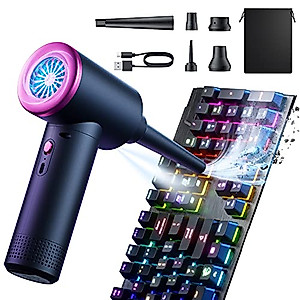 Evaline Compressed air Duster - 3 Gear Adjustable 100000RPM Electric with LED Light, Cordless Blower for Computer Keyboard Car Cleaning Kit 9000mAh Rechargeable Dust Remover, Black