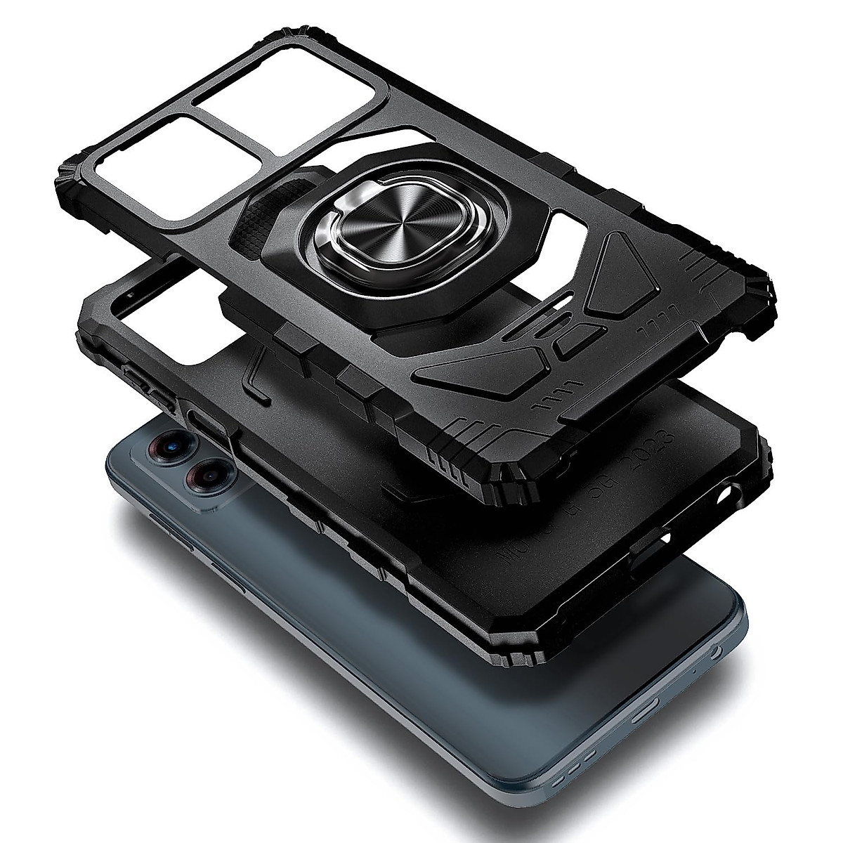 NZND Designed for OnePlus Nord N30 5G Phone Case, Full-Body Protective [Military-Grade], Magnetic Car Ring Holder Cover Case with Tempered Glass Screen Protector (Black)