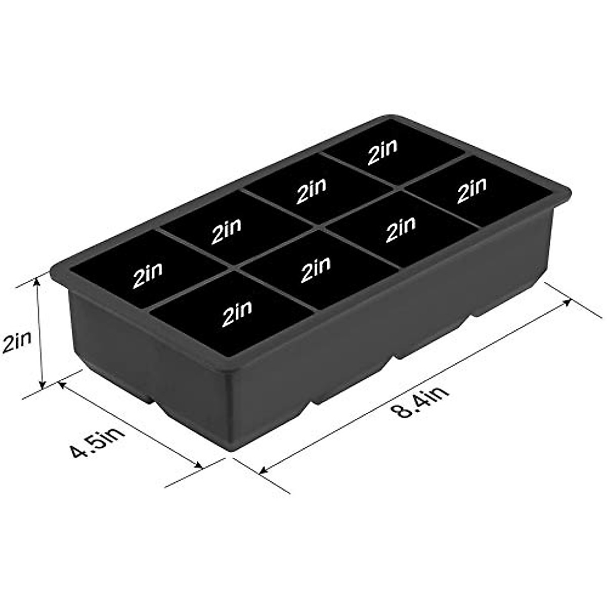 Ticent Large Ice-Cube-Tray Silicone Ice-Cube-Mold 2-Inch Ice Cubes for Whiskey and Cocktail, Pack of 2