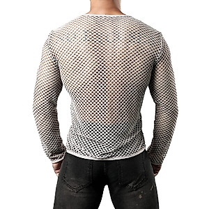 JOGAL Men's Mesh Fishnet Fitted Long Sleeve Muscle Top X-Large WG04 Grey