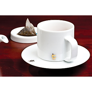 Dilmah, Tea Mug, Saucer, and Lid, Fine Porcelain, t-Series Collection, Gold Monogram, Coffee or Tea Service, 3 Piece Set, 10 Oz. volume, Pack of 2