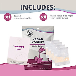 Cultures for Health Vegan Yogurt Starter Culture | 4 Packets Direct-Set Active Cultures | DIY Dairy Free Yogurt from Soy Milk, Oat Milk & Other Plant Based Milk | Vegan Probiotic Yogurt for Gut Health
