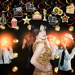 Movie Night Party Decorations Kit Now Showing Movie Theme Hanging Swirls Black Gold Foil Supplies for Bridal Shower Birthday Party Movie Night Party