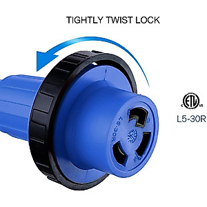 Miady 15A Male to 30A Female Locking Connector RV Adapter Cord 12" Camper Dogbone Adapter with LED Power Indicator (STW 10/3 Cord)