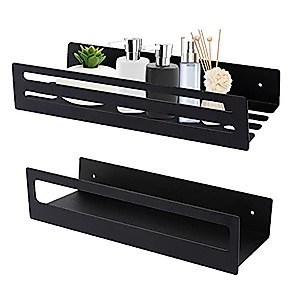 Lopeceal Set of 2 Floating Shelves Wall Mounted, Aluminum Storage Shelves with Metal Frame and Towel Rack, Decorative Display Shelf Organizer for Living Room Bedroom Kitchen Bathroom Office, Black