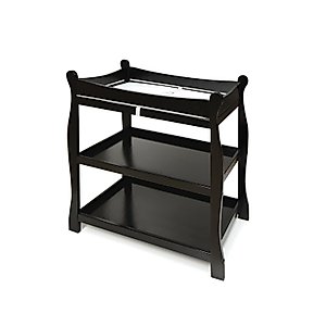 Badger Basket Sleigh-Style Baby Changing Table with Changing Pad and Safety Belt- Espresso Finish, Elegant Design with Ample Storage for Diapers and Baby Essentials