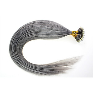 Nano Ring Hair Extensions Human Hair Keratin Cold Fusion Nano Tip Micro Nano Beads Link Thick Hair Balayage Highlight Ombre Real Remy Hair 1g/s (20inch100gr100s, Silver Gray)