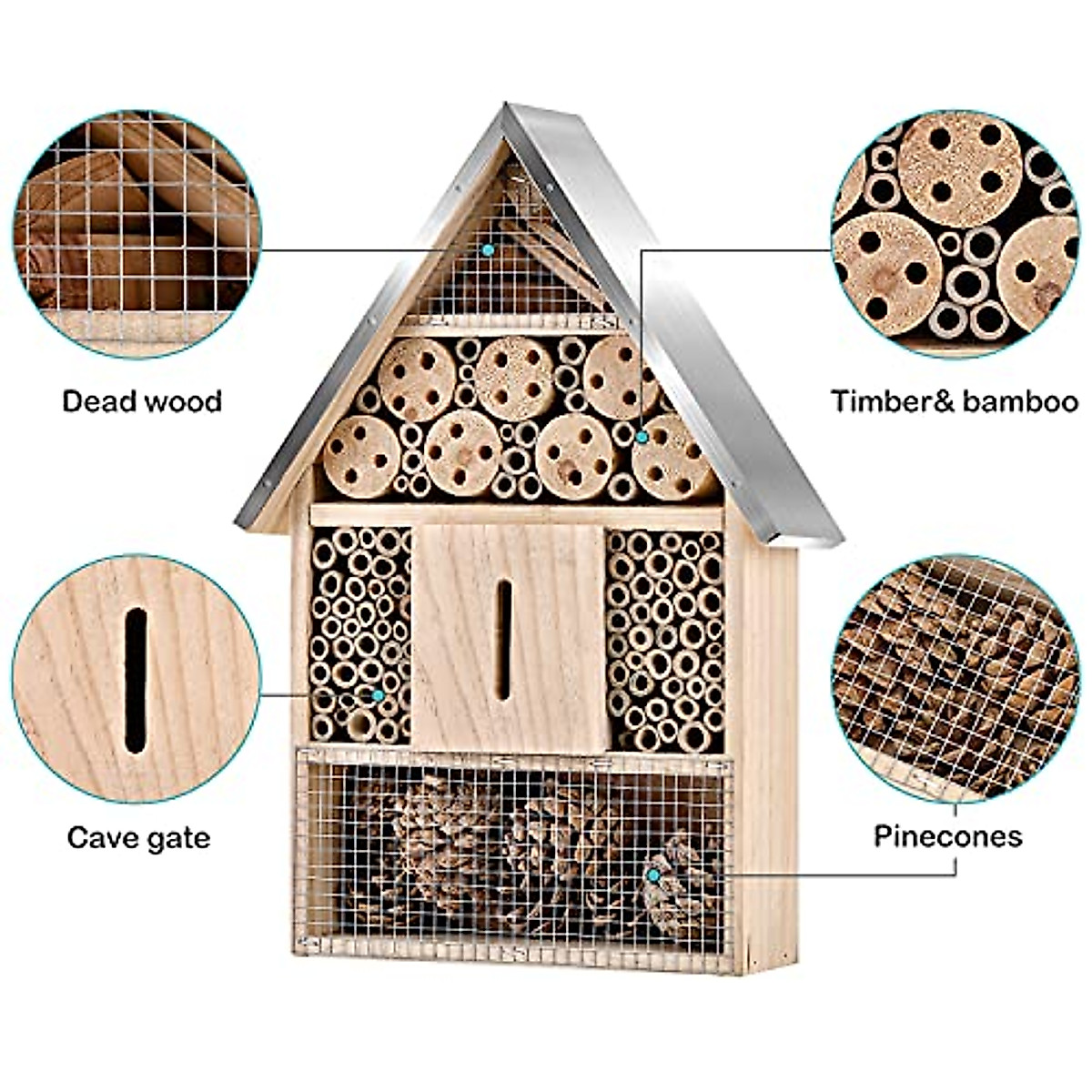 Elipark Wooden Mason Insect Bee Butterfly House,Insect Hotel,an Outdoor Hanging Bamboo Habitat for Bee Butterfly Ladybugs Live,Bee Box,Butterfly Habitat for Garden,9 x 15.7 x 2.5 Inch