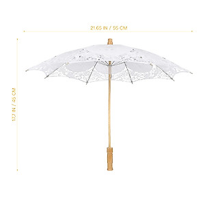 Toyvian 44cm Lace Umbrella Wedding Small Umbrella for Bride Wedding Gift Photo Props Kids Gift - White