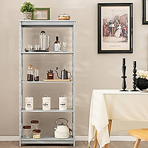 Giantex 5-Tier 61" Tall Wooden Bookshelf - Modern Freestanding Open Shelving Storage Display Shelf with Anti-toppling Device, Easy Assembly Bookcase Shelf Rack for Bedroom, Living Room, Grey