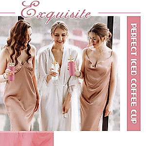 Nuenen 8 Pieces Bridesmaid Proposal Gifts Mason Jar Cups Bottle 17.6 oz Iced Coffee Tumbler Mug Reusable Water Glass Tumbler with Straw and Lid Bamboo Silicone Protective Sleeve for Drinking Wedding