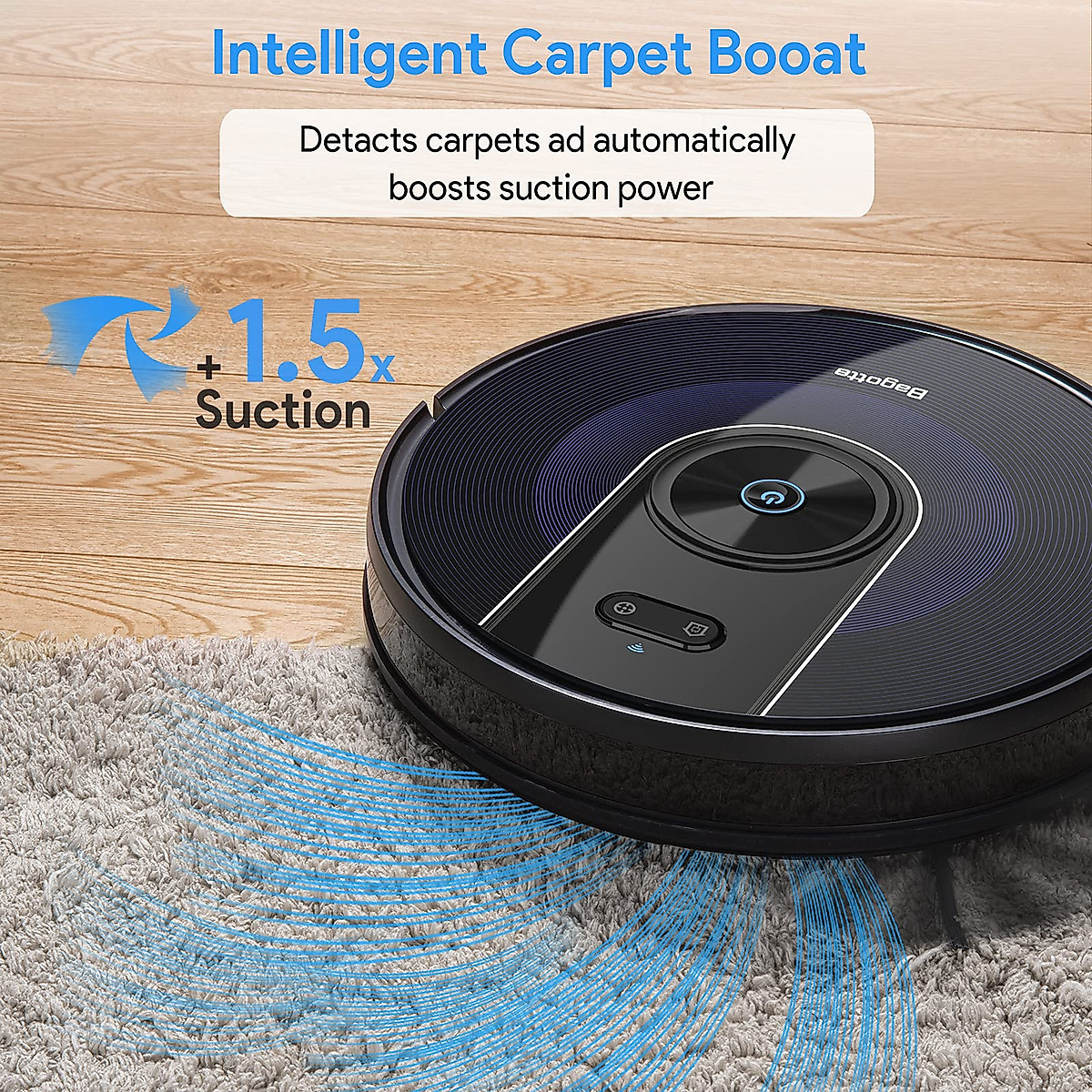 Bagotte BG800 Robot Vacuum Cleaner, Wi-Fi Connection Mapping, 2200Pa Suction, Alexa & App Control, Boundary Strips Included, Quiet, Self-Charging, Ideal for Pet Hair, Carpets, Hard Floor