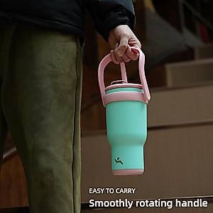 Konokyo 30 oz Tumbler with Side Handle, Insulated Water Bottle with Straw and 2 in 1 Lid, Stainless Steel Cup Travel Coffee Mug for Sports Office Gym,Brown