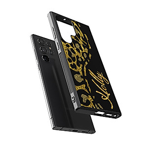 Leopard Gold Personalized Black Rubber Phone Case Compatible With Samsung Galaxy S25 S25+ S25 Ultra S24 S24+ S24 Ultra S24FE, S23 FE S23+ Ultra S22 S22+