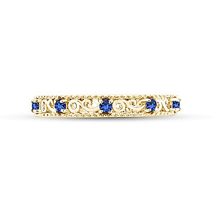 Jewel Zone US Round Cut Simulated Blue Sapphire Stackable Ring in 14K Yellow Gold Over Sterling Silver