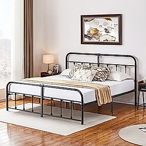 VECELO Metal Platform Bed Frame Mattress Foundation with Headboard & Footboard，No Box Spring Needed，King Size