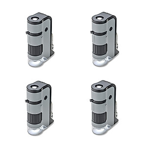 Carson MicroFlip 100x-250x LED and UV Lighted Pocket Microscope with Flip Down Slide Base and Adapter with CarsonCam Phone App - Set of 4 (MP-250MU)