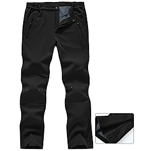 TBMPOY Men's Ski Snow Pants Waterproof Fleece Lined Insulated Softshell Snowboard Hiking Outdoor Zipper Bottom Leg Black 36