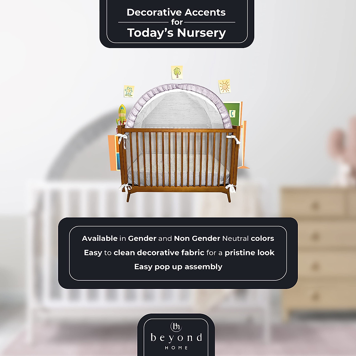 Beyond Home Safety Baby Crib Tent Crib Net to Keep Baby in, Pop Up Crib Tent Canopy Keep Baby from Climbing Out in Grey Unisex, BH-TENT-GREY