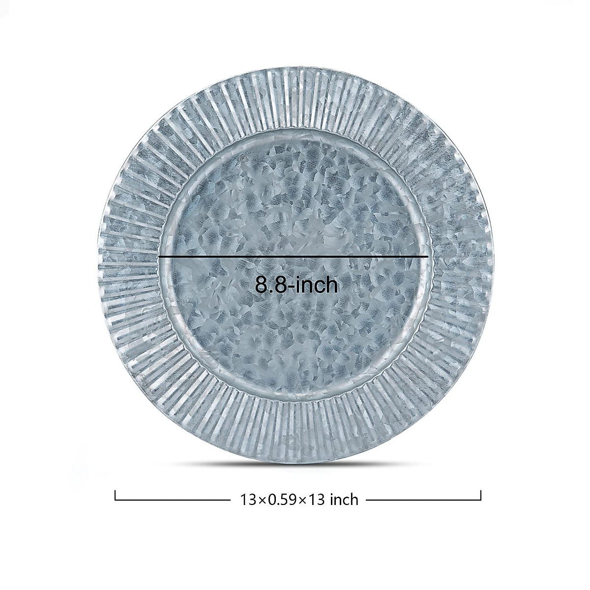 KOXIN-KARLU 6-piece Ruffled Galvanized Charger Plates, 13-inch Steel Charger Plates Silver Dinner Plate Chargers Round Server Ware