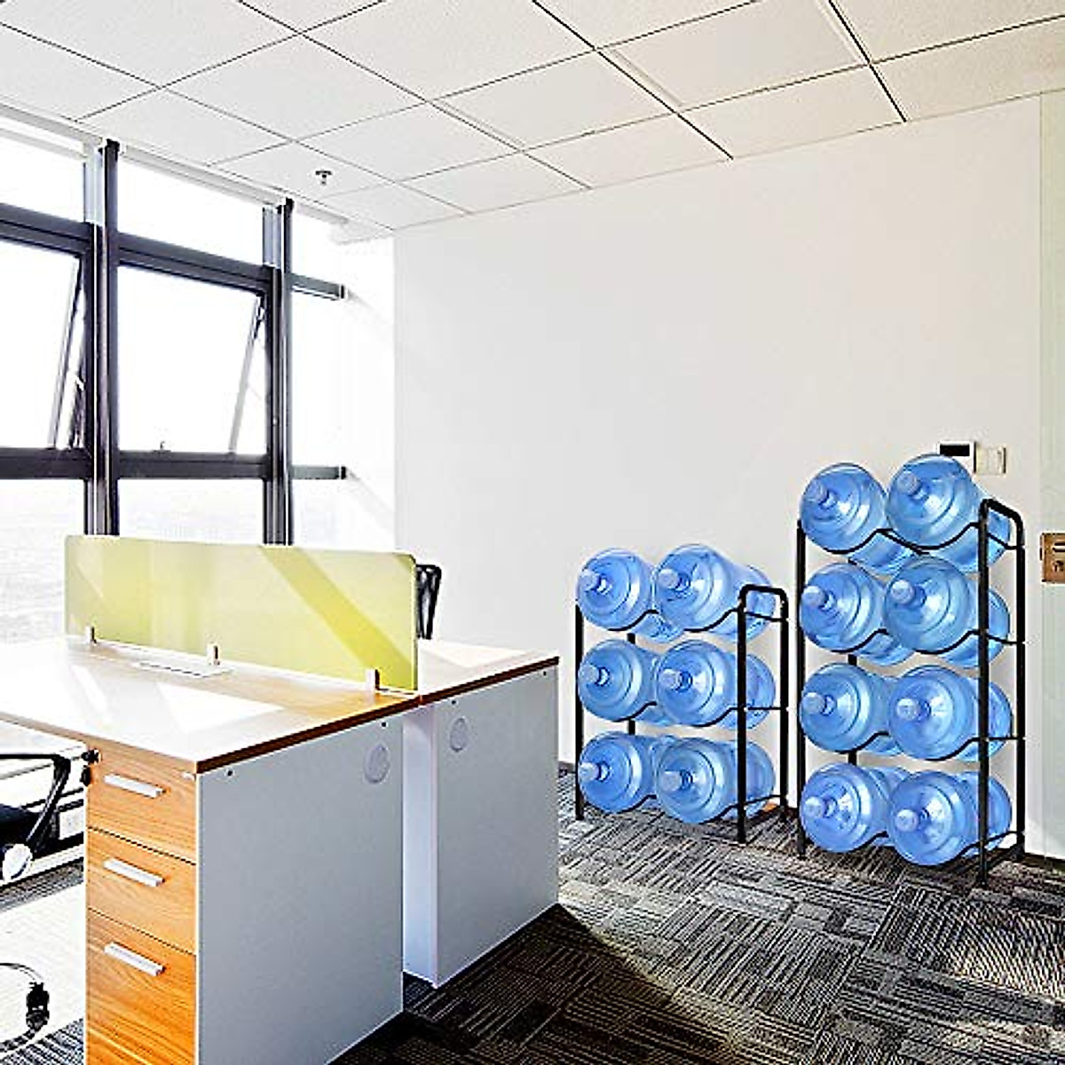 UMORNING 5 Gallon Water Bottle Holder, 4-Tier Water Bottle Rack for 8 Bottles Heavy Duty Detachable Kitchen Organization and Storage Shelf, Black